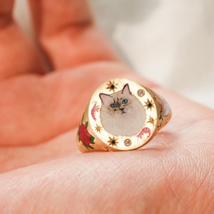 Personalized Pet Enamel Ring, Cat Portrait Ring, Pet Memorial , Cat ...
