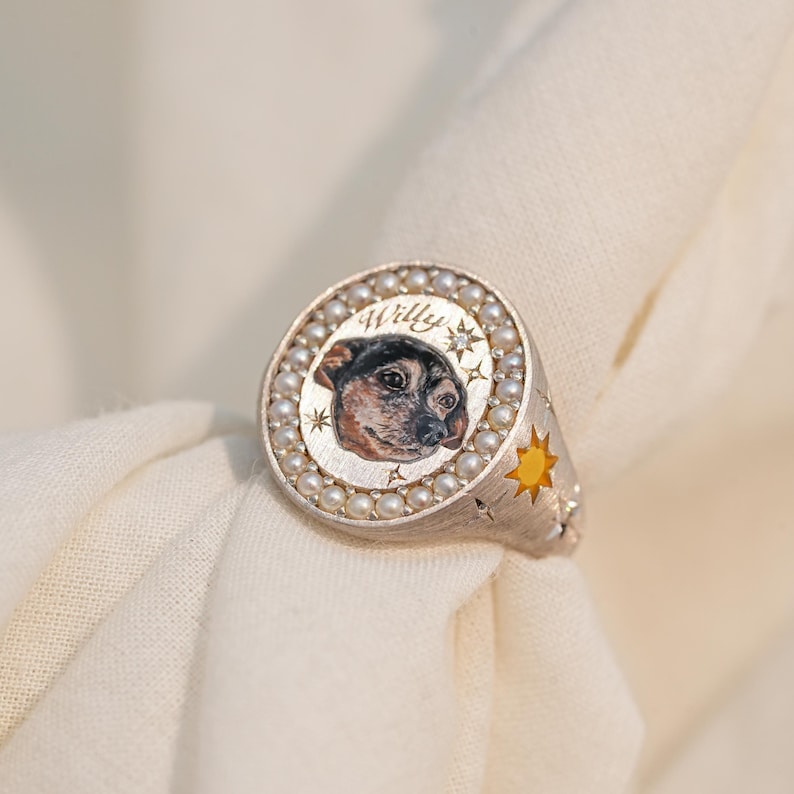 Custom Pearl Ring, Pet Enamel Ring, Dog Face Ring, Pet Keepsake, Dog ...