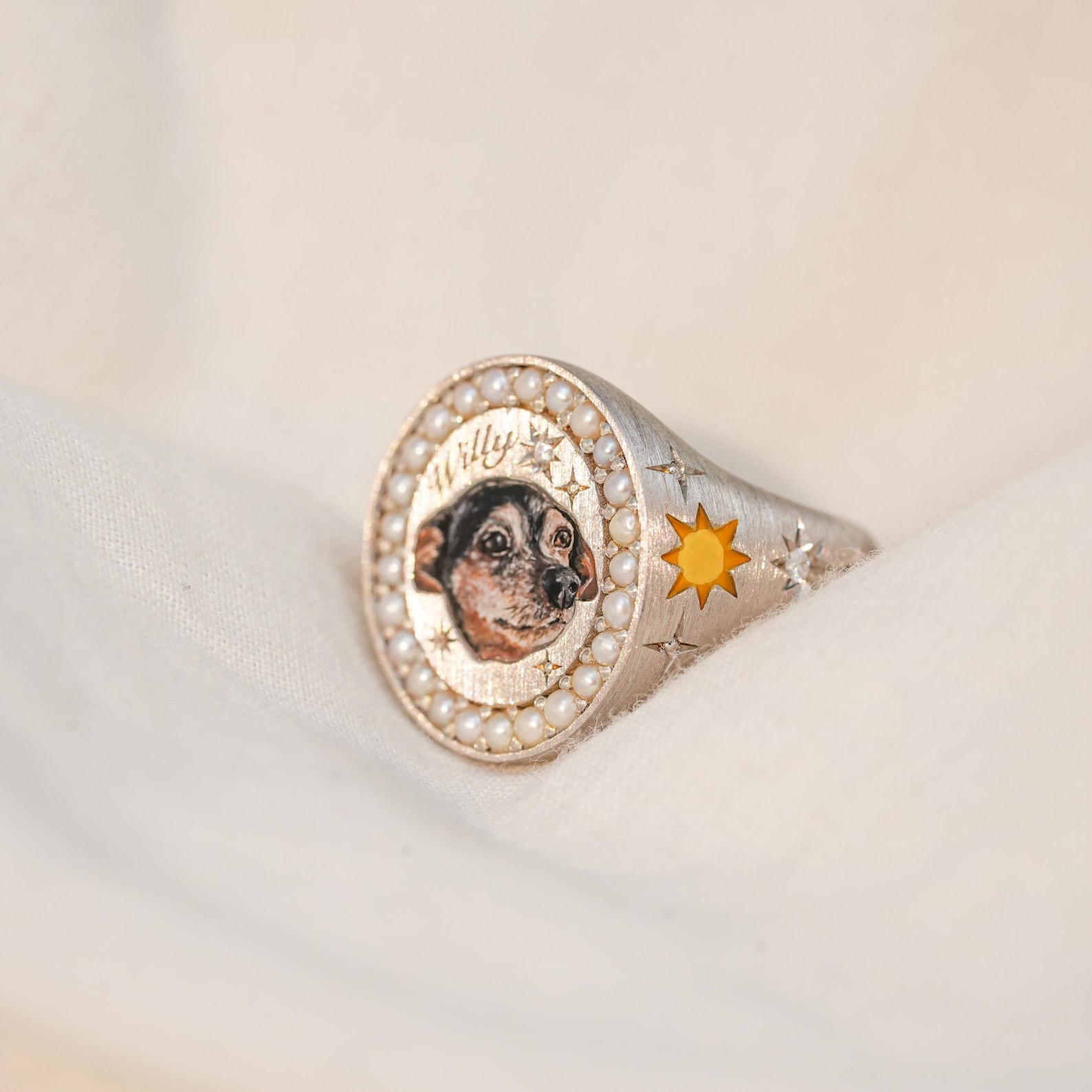Custom Pearl Ring, Pet Enamel Ring, Dog Face Ring, Pet Keepsake, Dog ...