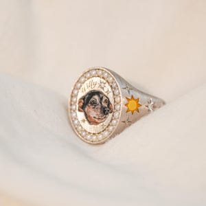 Custom Pearl Ring, Pet Enamel Ring, Dog Face Ring, Pet Keepsake, Dog ...