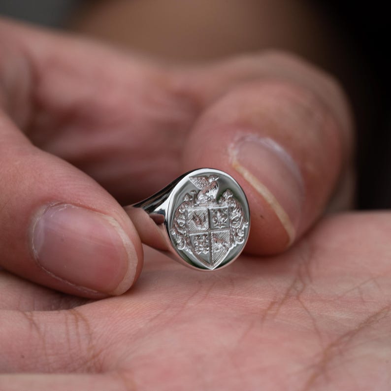 Custom Signet Ring, Family Crest Ring, Hand Etching Ring, Personalized ...