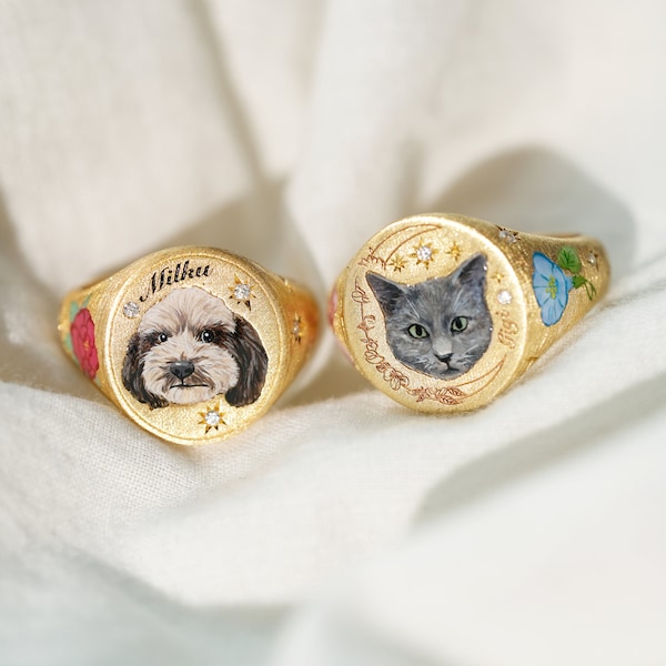Custom Enamel Ring, Pet Photo Ring, Hand Painting Jewelry, Cat Keepsake ...