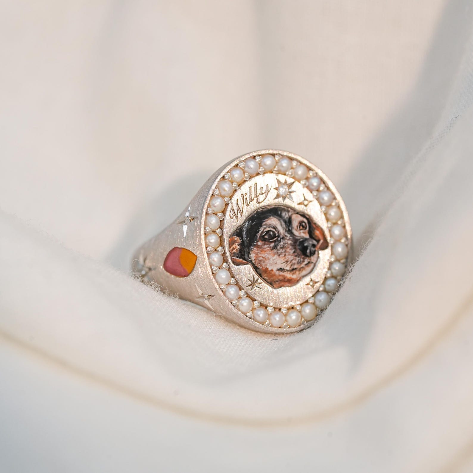 Custom Pearl Ring, Pet Enamel Ring, Dog Face Ring, Pet Keepsake, Dog ...