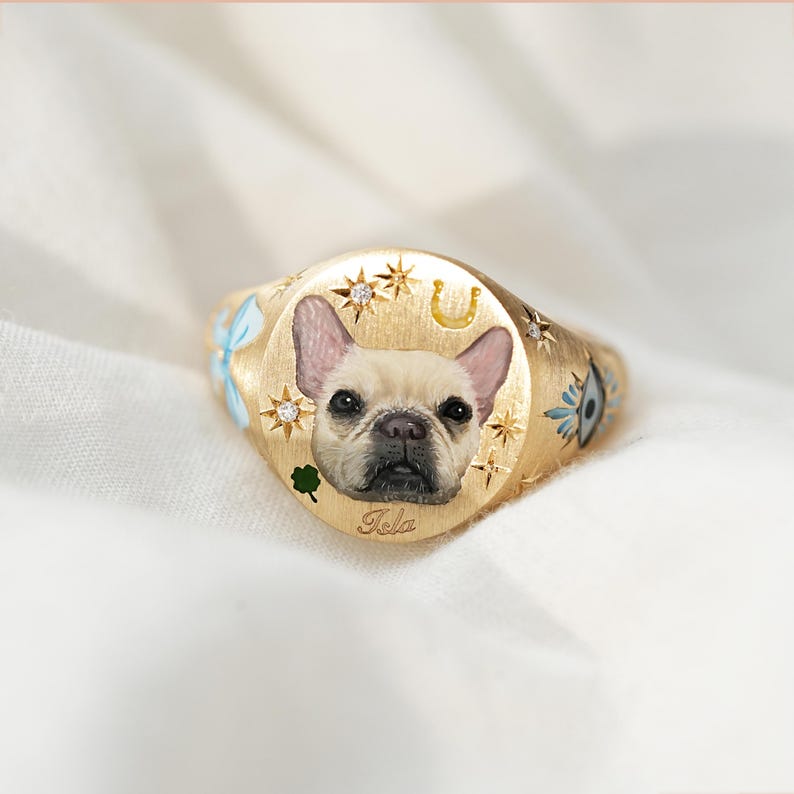 Custom Dog Memorial Ring, Pet Enamel Ring, Hand Painted Jewelry ...
