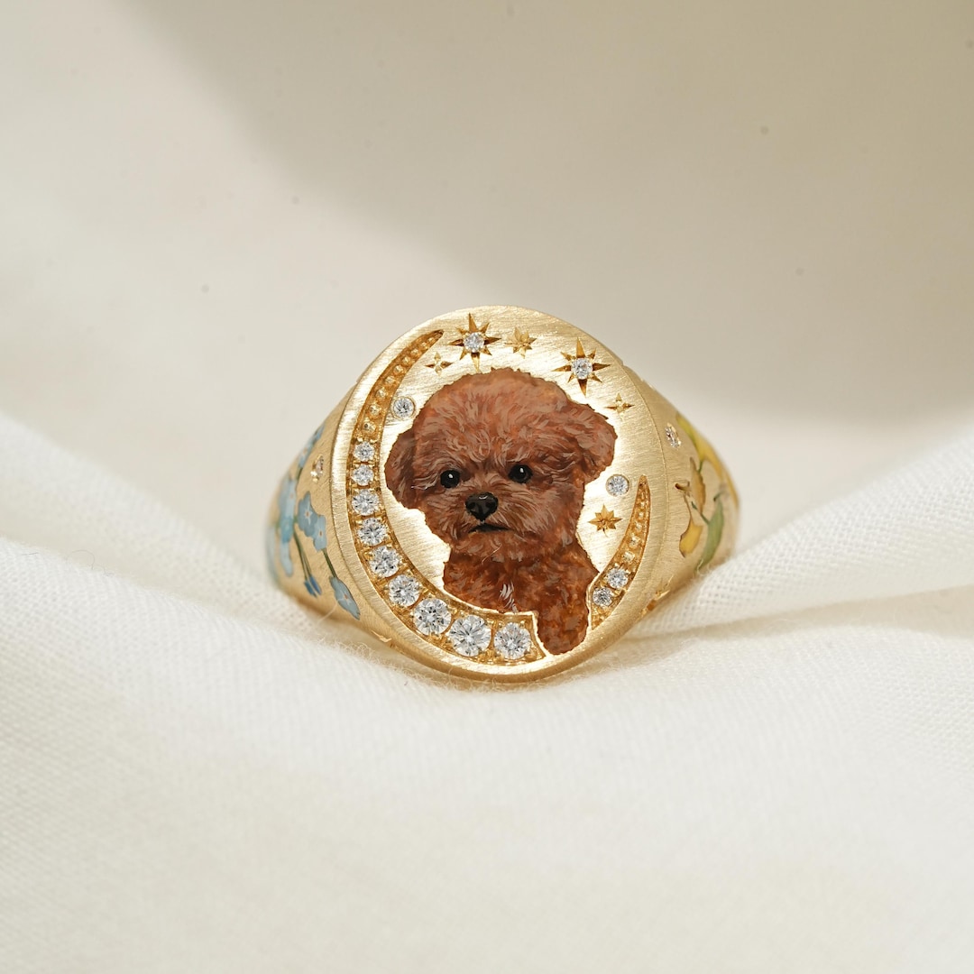 Custom Dog Keepsake Ring, Pet Enamel Ring, Dog Memorial, Personalized ...