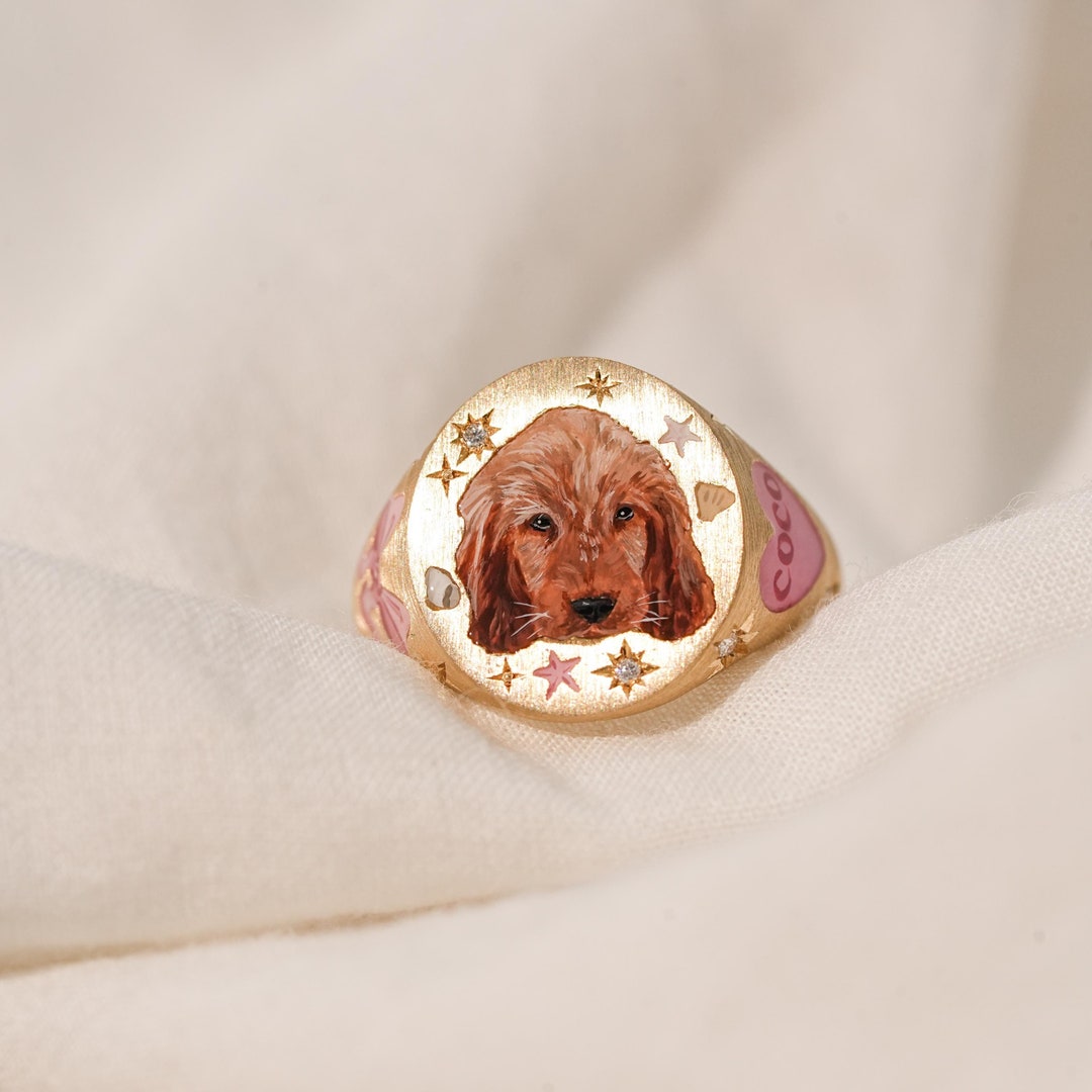 Personalized Dog Enamel Ring, Pet Keepsake Gift, Pet Memorial. Enameled ...