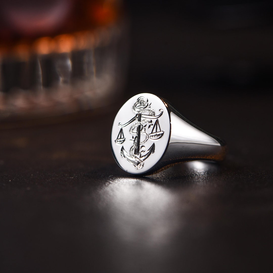 Custom Libra Snake Signet Ring, Hand Etched Ring, Solid Gold Ring, Gift ...