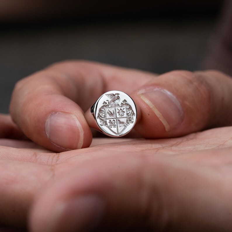 Custom Signet Ring, Family Crest Ring, Hand Etching Ring, Personalized ...