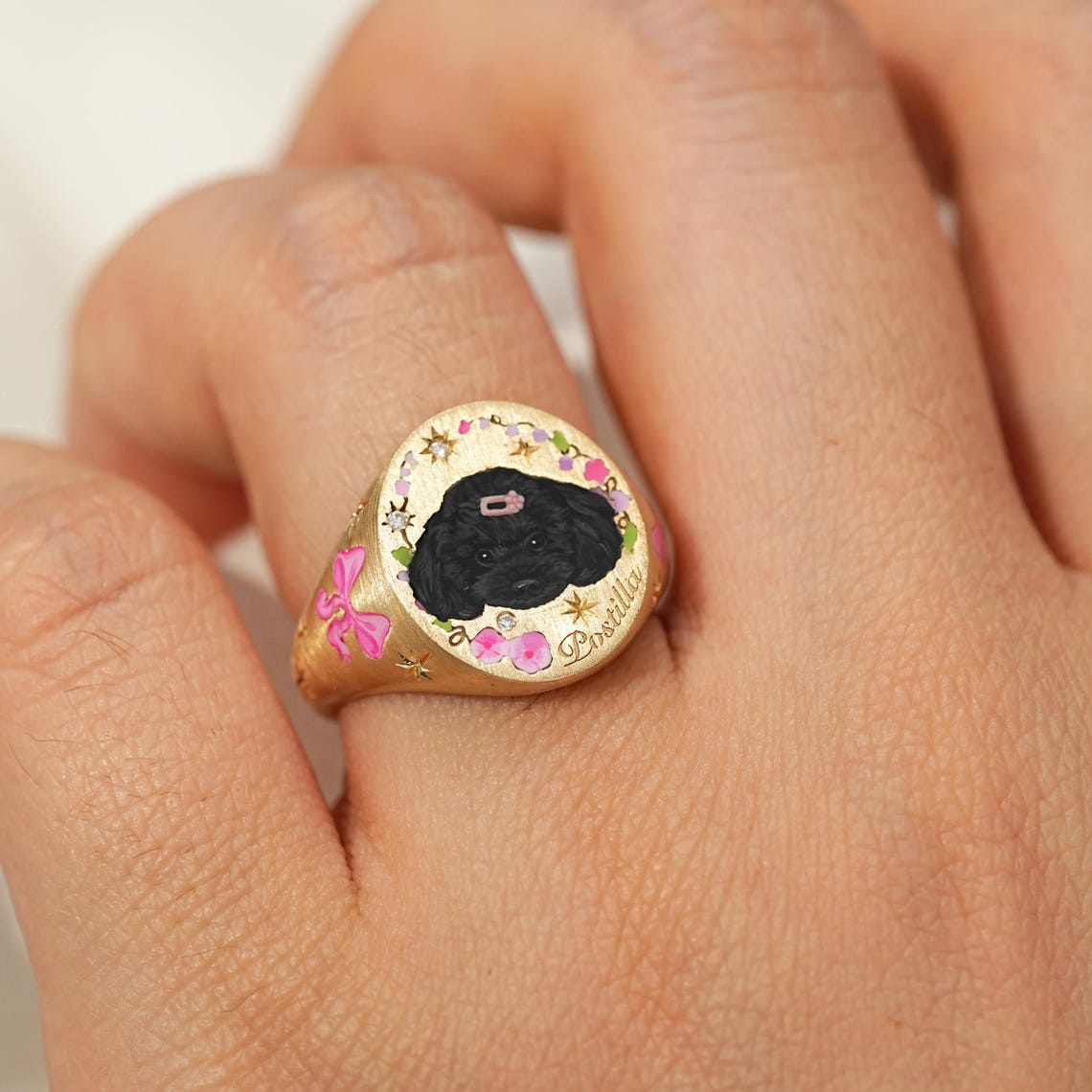 Custom Dog Memorial Ring, Pet Enamel Ring, Hand Painted Ring, Pet ...