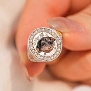 Custom Pearl Ring, Pet Enamel Ring, Dog Face Ring, Pet Keepsake, Dog ...