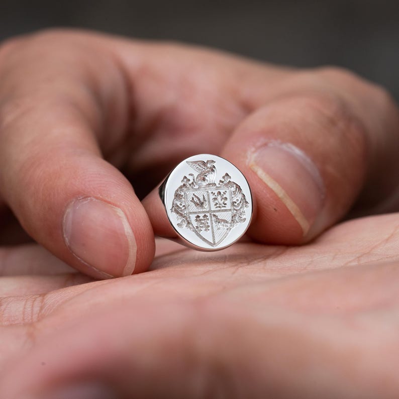 Custom Signet Ring, Family Crest Ring, Hand Etching Ring, Personalized ...