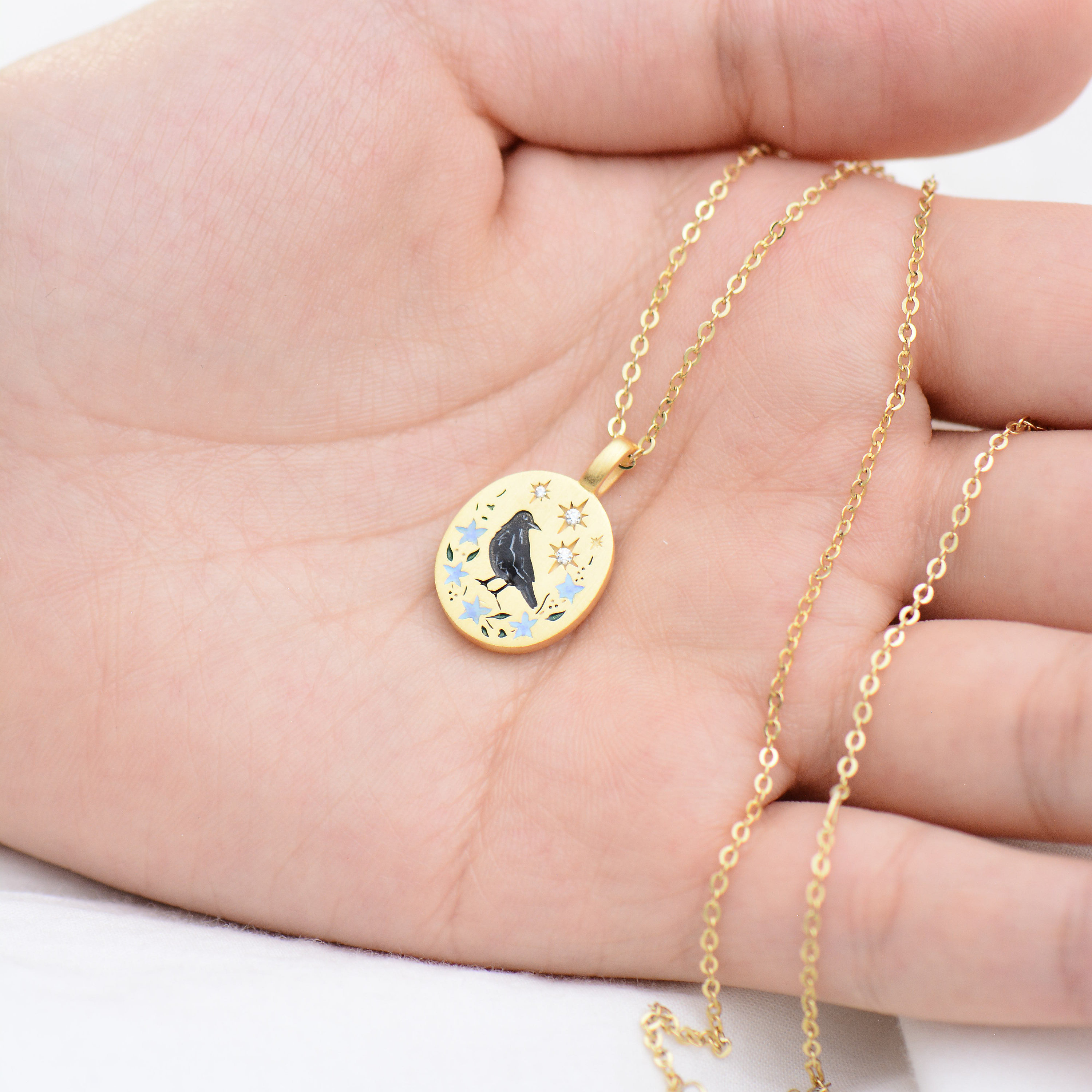 Custom Raven Enamel Necklace, Bird Photo Necklace, Raven Enamel Gift ...