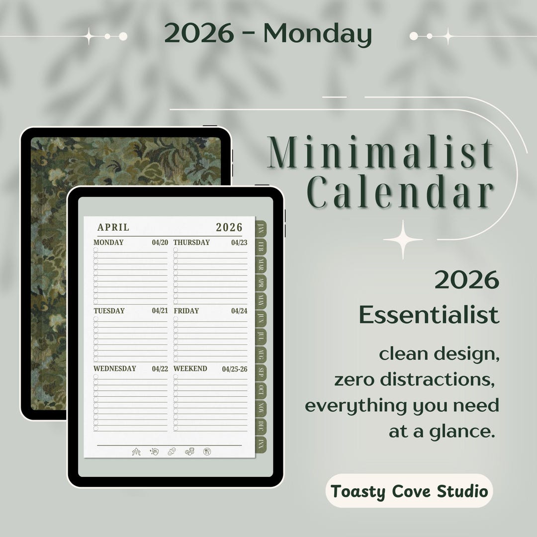 Minimalist 2026 Digital Calendar: Forest Green iPad Planner (PDF ...