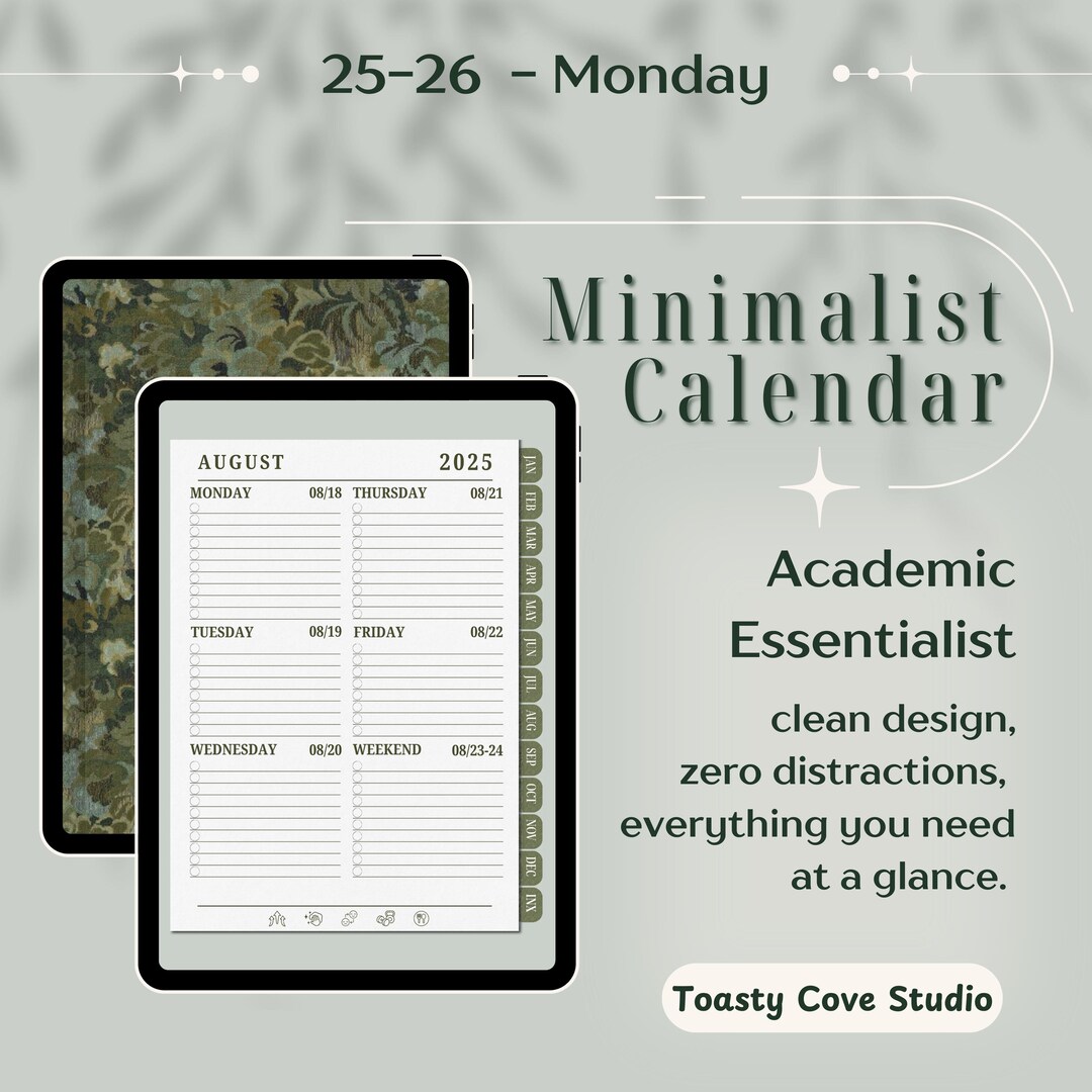 Minimalist Academic Calendar 2025-2026: Forest Green iPad Planner ...