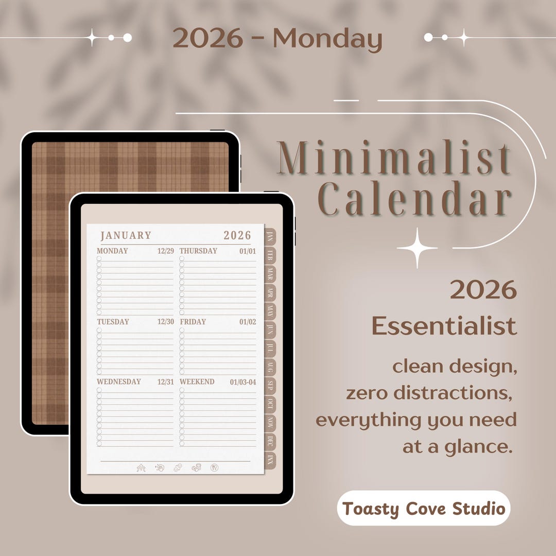 Minimalist 2026 Digital Calendar: Goodnotes iPad Planner (PDF Download ...