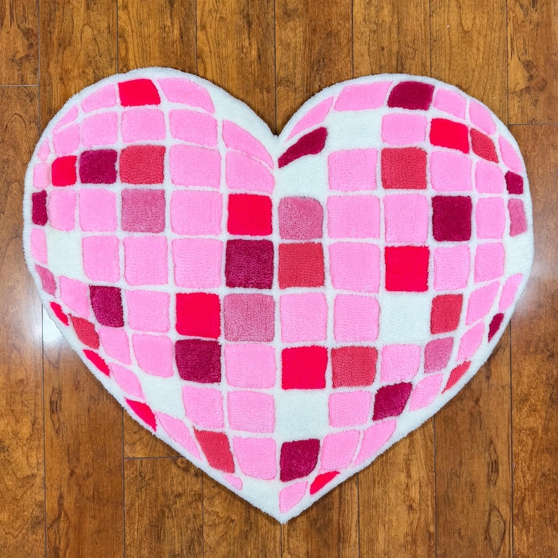 Heart-shaped Disco Ball Floor Rug | 100% Handmade Tufted Art Gift ...