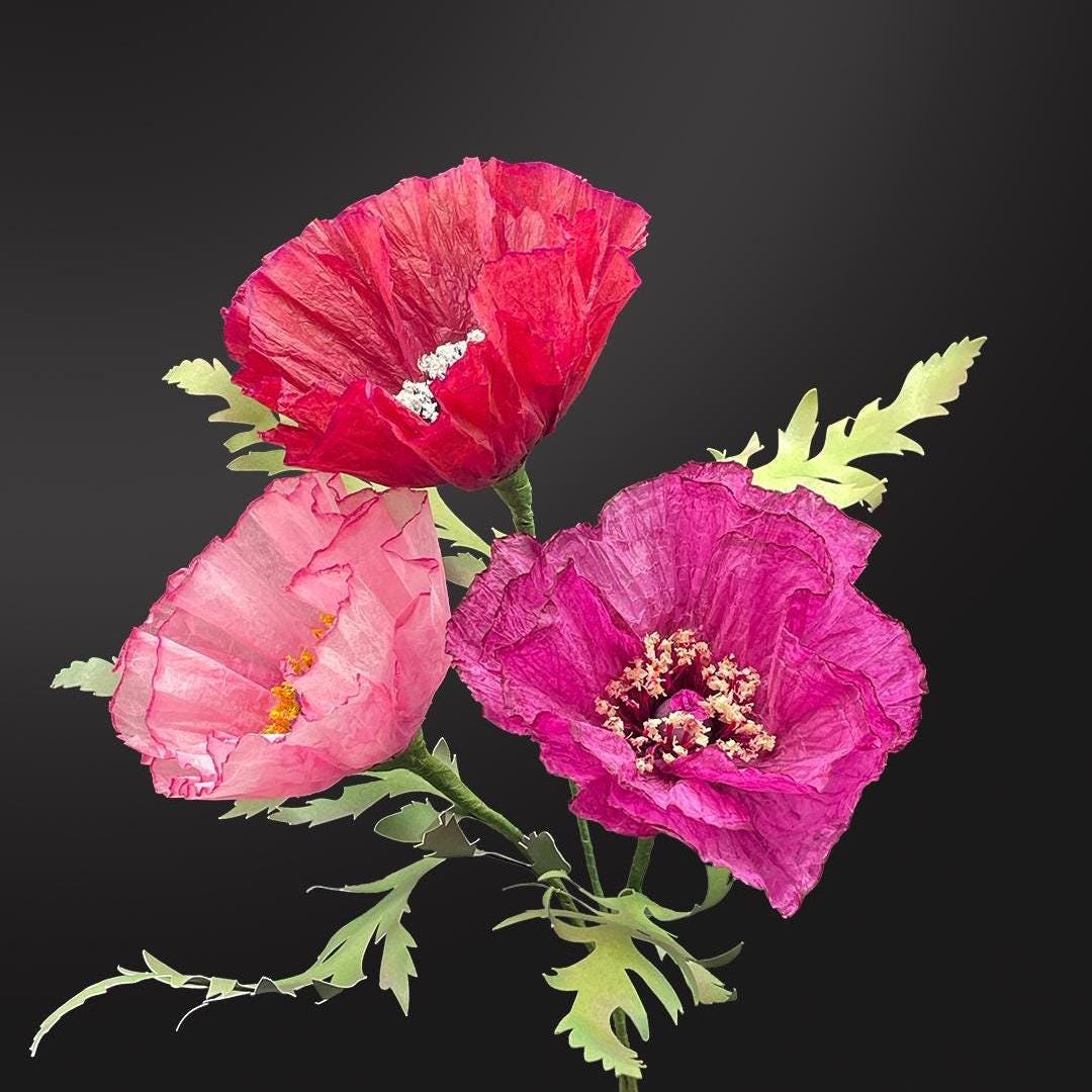 Tissue Paper Poppy Bouquet Red Pink Maroon - Etsy