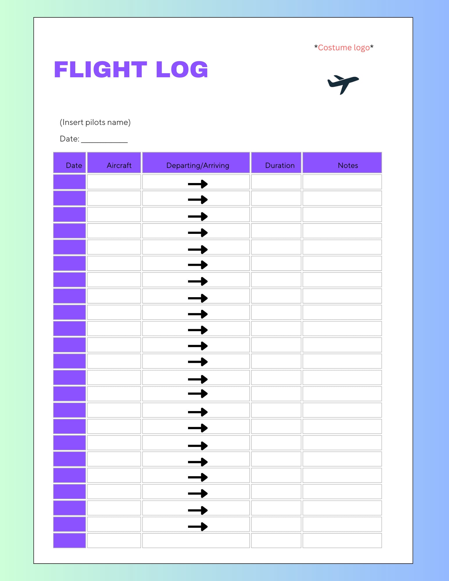 Customizable Flight Log - Etsy