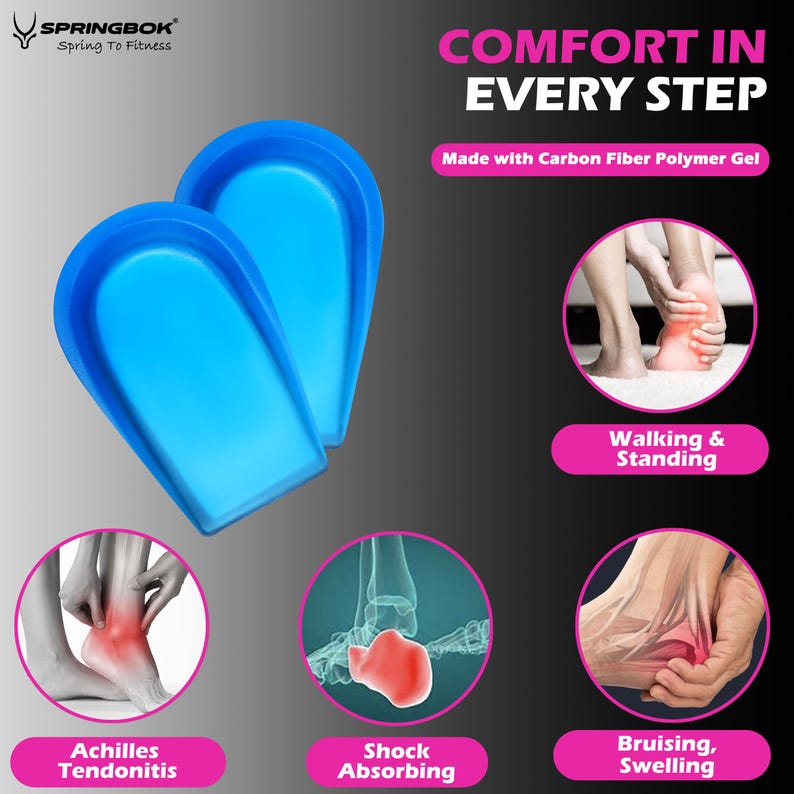 Springbok Heel Cups Gel Silicone Heel, Sore Heel, Bone Spur, Foot Pain ...