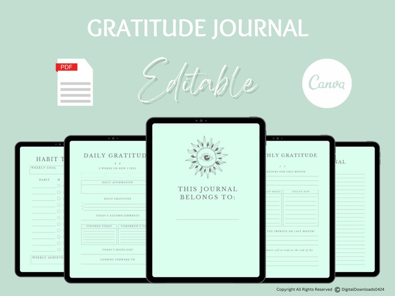 Editable Gratitude Journal Template Easy to Use Beginner Friendly ...