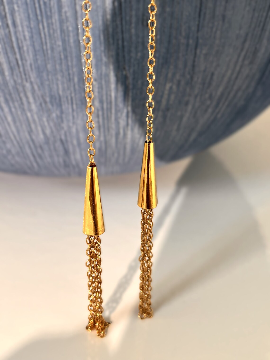 Blue and White Ceramic Lariat Ladder Necklace With Chain Tassels - Etsy