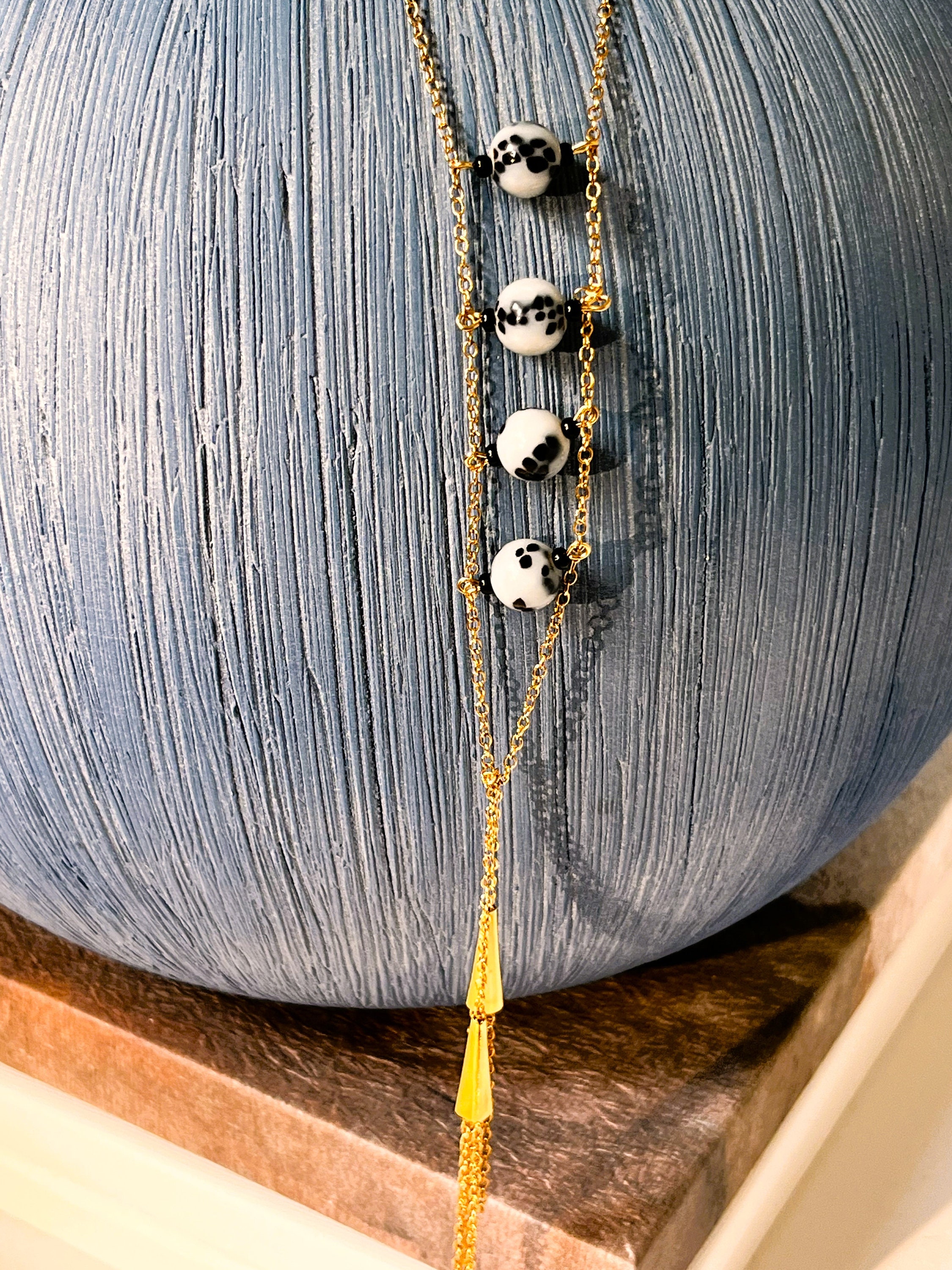 Blue and White Ceramic Lariat Ladder Necklace With Chain Tassels - Etsy