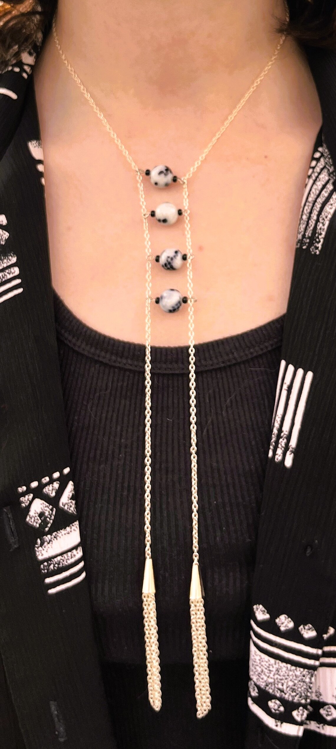 Blue and White Ceramic Lariat Ladder Necklace With Chain Tassels - Etsy