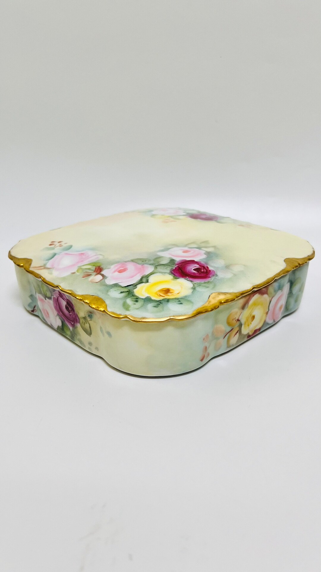 Antique Rosenthal Bavaria Dresser Vanity Hand Painted Rose Trinket Box ...