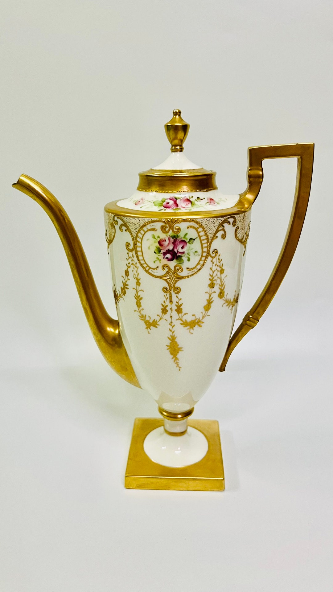 Antique Lonox Belleek 1906 1924 Hand-painted Coffee Teapot, Roses, and ...
