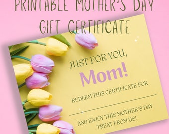 Printable Mother's Day Gift Certificate, Gift Voucher, Gift Coupon ...