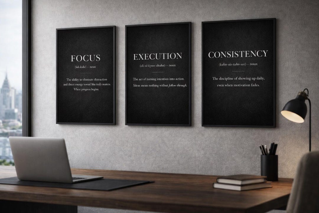 Set of 3 Motivational Definition Wall Art Prints, Focus Posters, Office ...