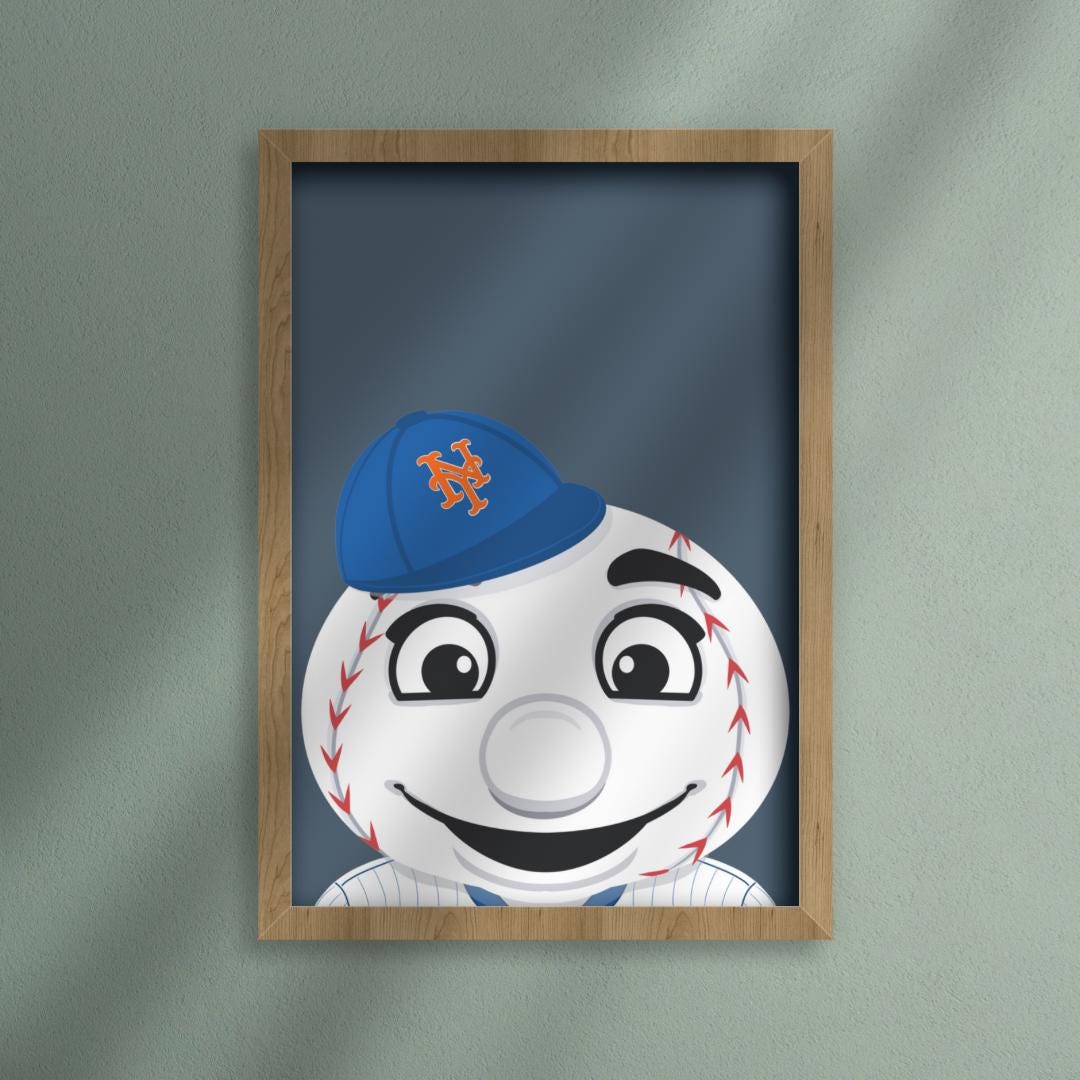 New York Mets Mr Met Mascot - Cute Kids Minimalist Aesthetic Digital ...