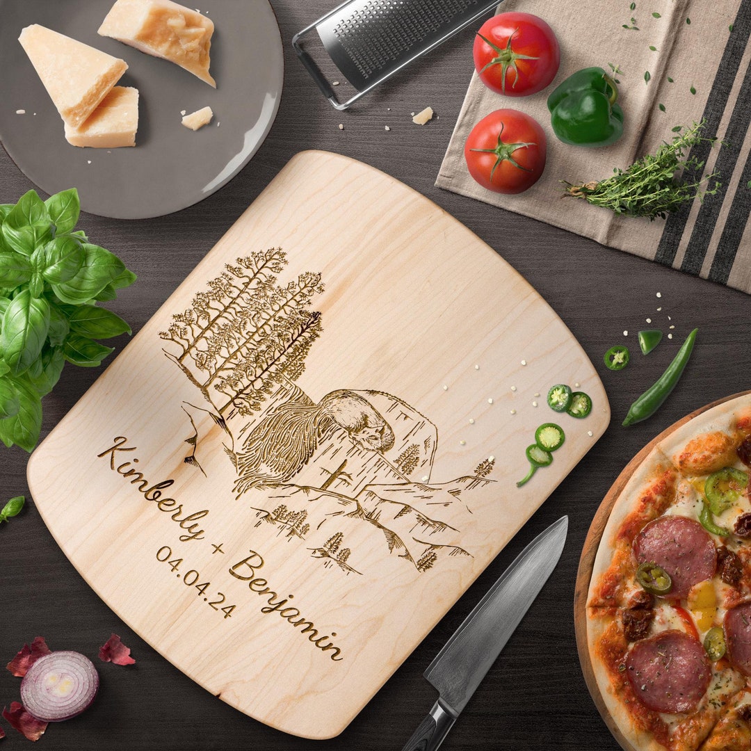 Forest Waterfall and Fox Personalized Hardwood Cutting Board Wedding ...