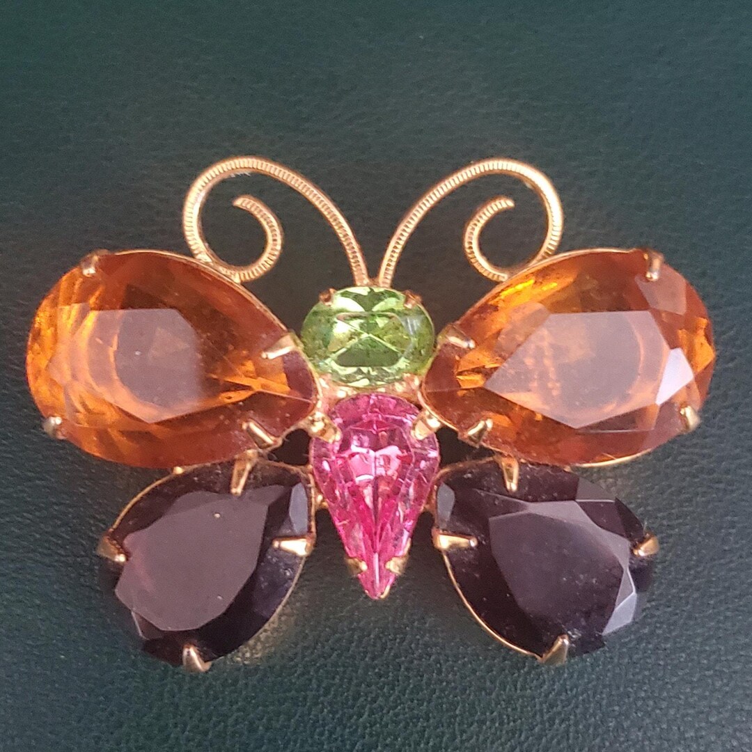 Vintage Joan Rivers Butterfly Brooch Pin Gold Plated Multicolored ...