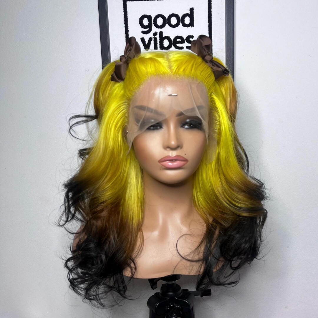 Neon Yellow & Black Lace Front Wig - Etsy