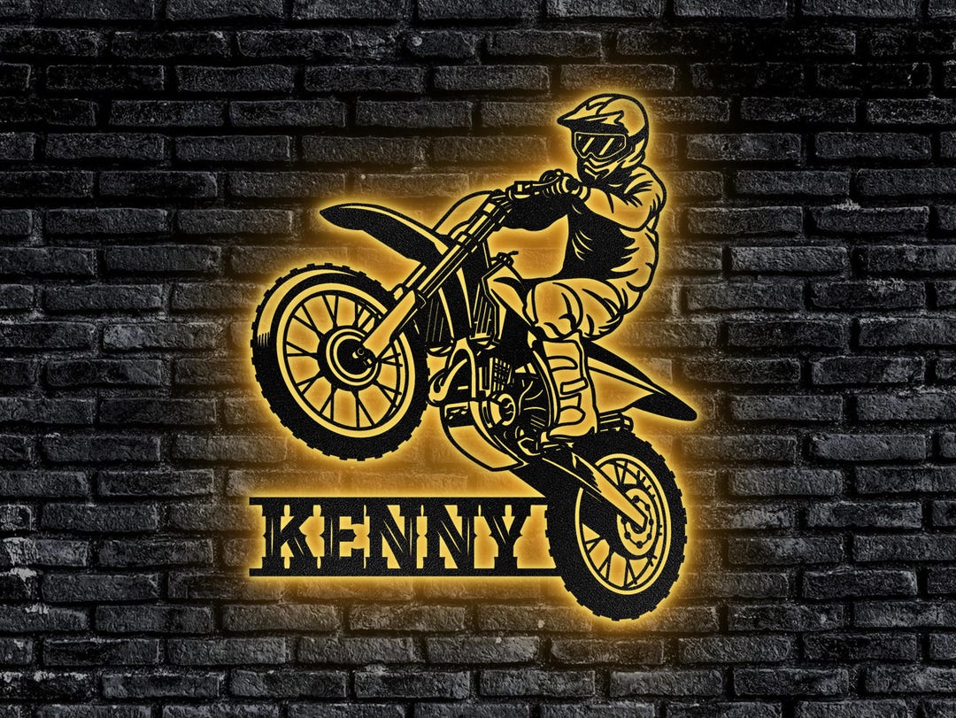 Custom Motocross Biker Metal Wall Art LED Lights Personalized Dirt Bike ...
