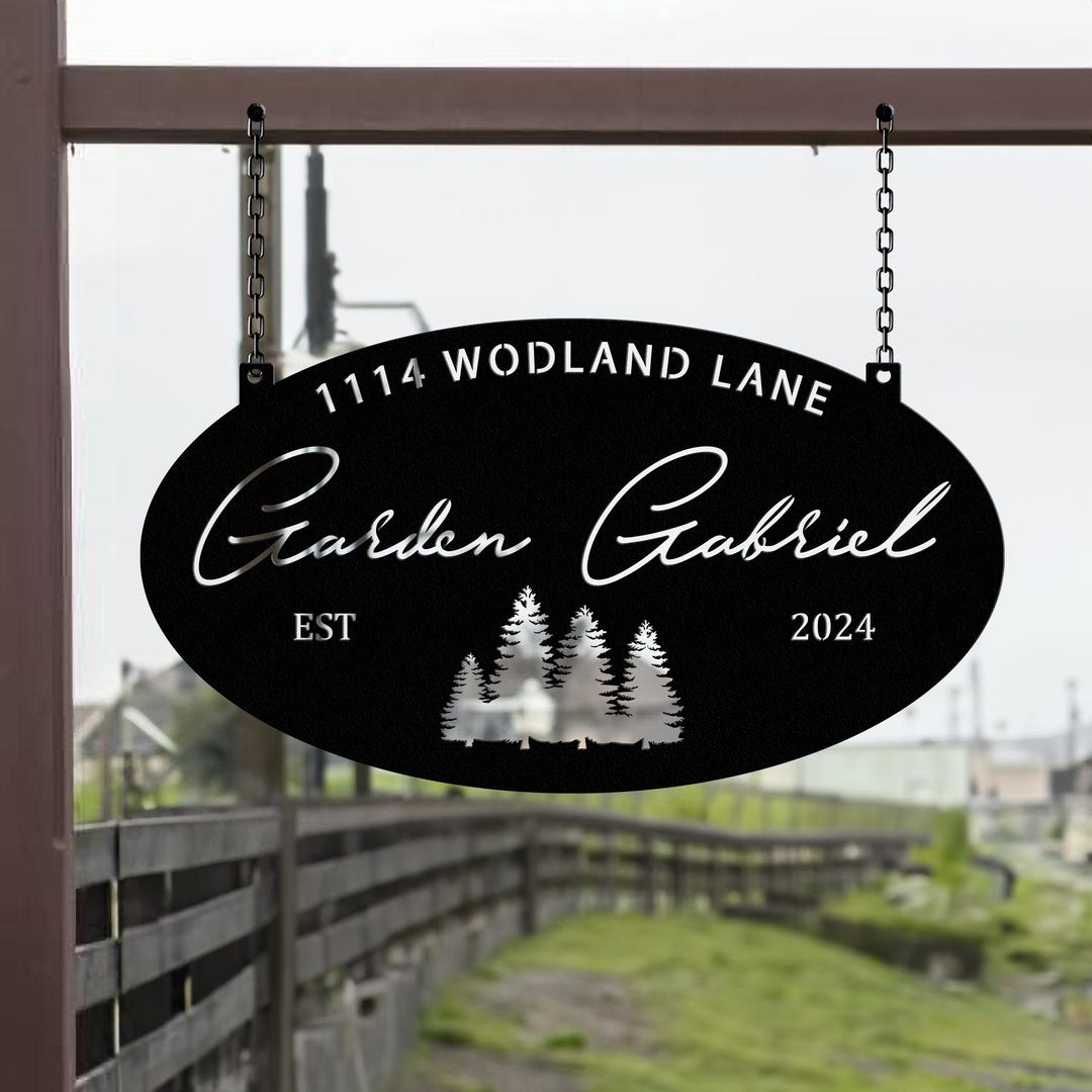 Oval Metal Evergreen Sign, Personalized Address Door Sign, Lodge, Lake ...