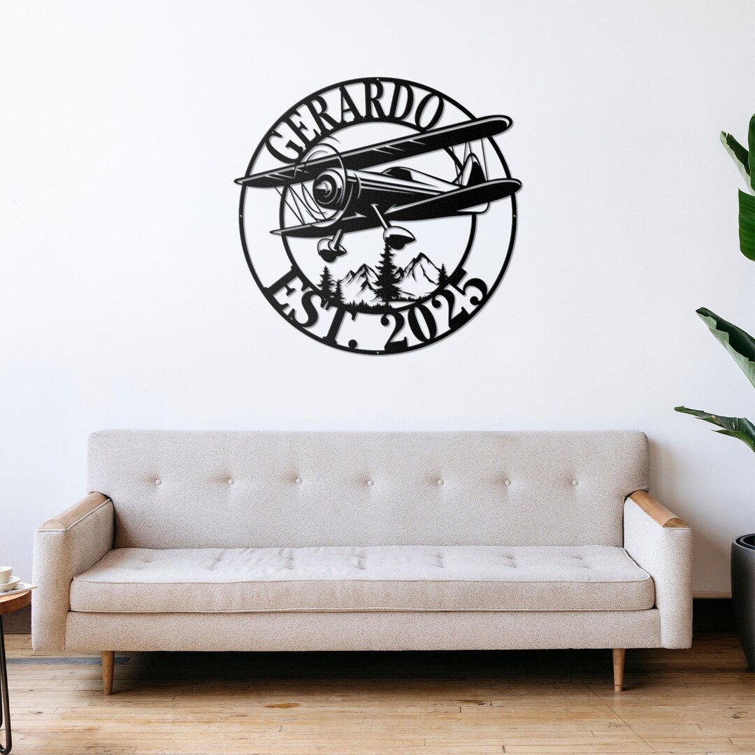 Custom Airplane Metal Wall Art LED Light Personalized Pilot Name Sign ...