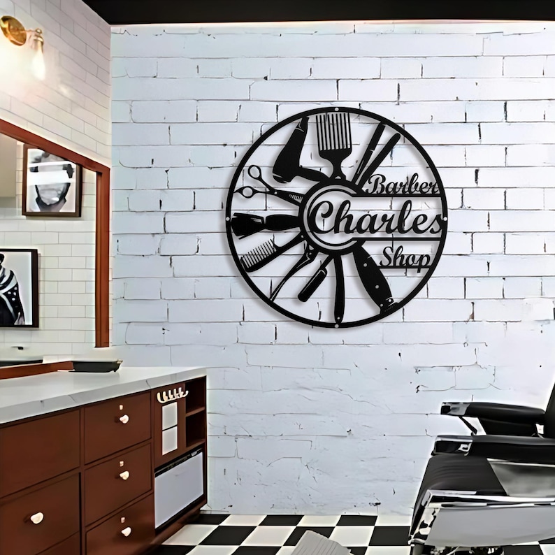 Personalized Barber Shop Metal Wall Art Sign, Hair Dresser Metal Sign ...
