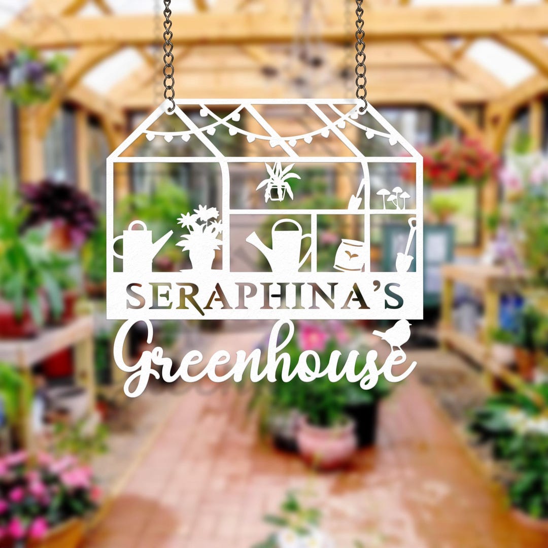 Custom Metal Greenhouse Sign, Personalized Hanging Garden Sign ...