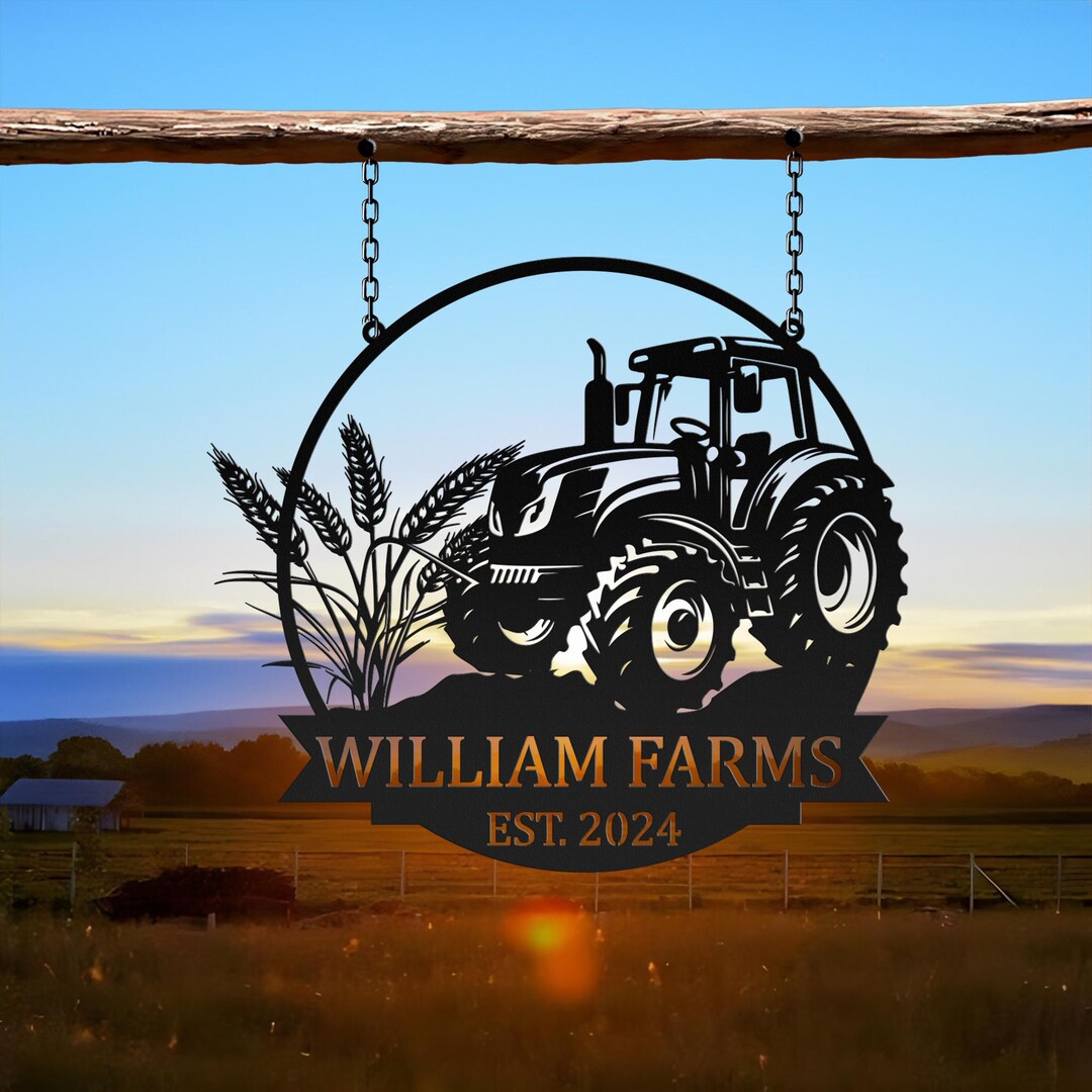 Custom Tractor Farm Metal Sign With LED Light, Tractor Name Sign ...