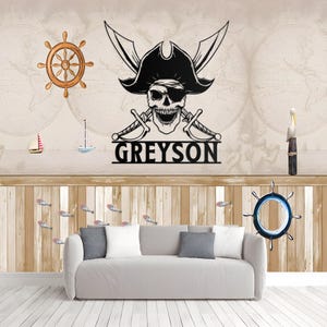 Custom Pirate Skull Metal Wall Art LED Light Personalized Pirate Ship ...