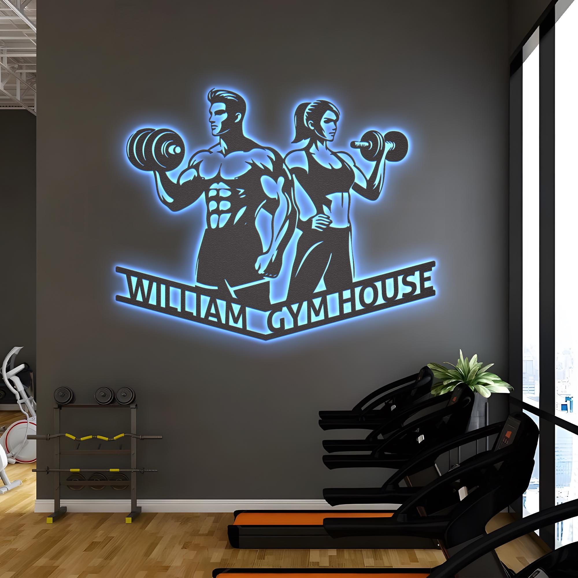 Custom Gym Metal Sign With Led Lights, Powerlifting Metal Wall Art ...