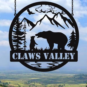 Wilderness Bear Cabin Sign, Mountain Decor Personalized Metal Bear Sign ...