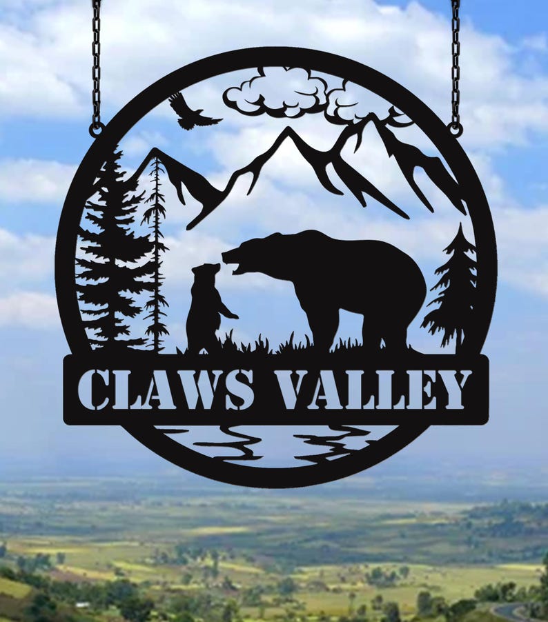 Wilderness Bear Cabin Sign, Mountain Decor Personalized Metal Bear Sign ...
