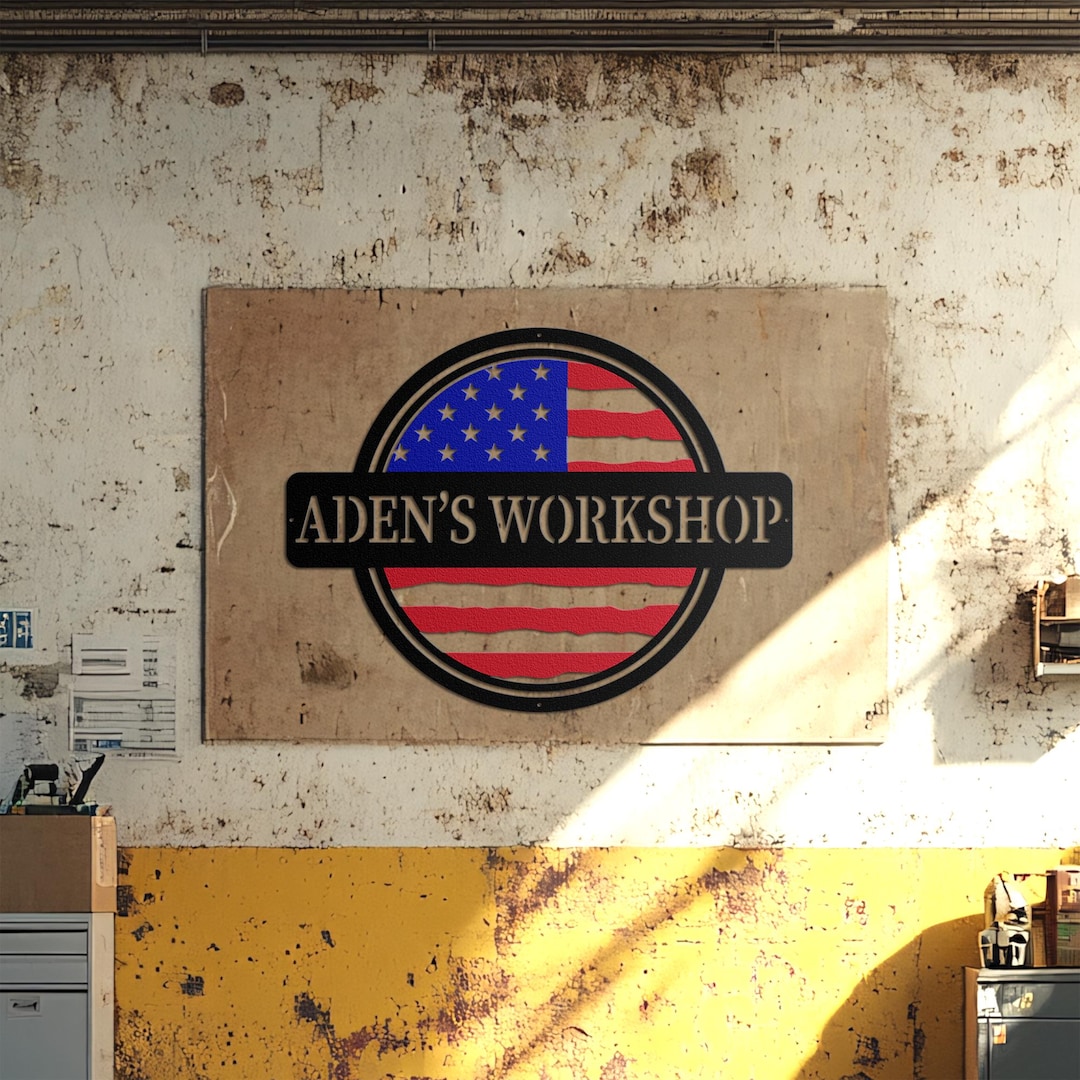 Custom American Flag Workshop Sign | Metal Shop Sign | Free Shipping ...