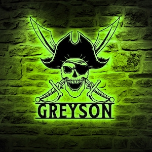 Custom Pirate Skull Metal Wall Art LED Light Personalized Pirate Ship ...