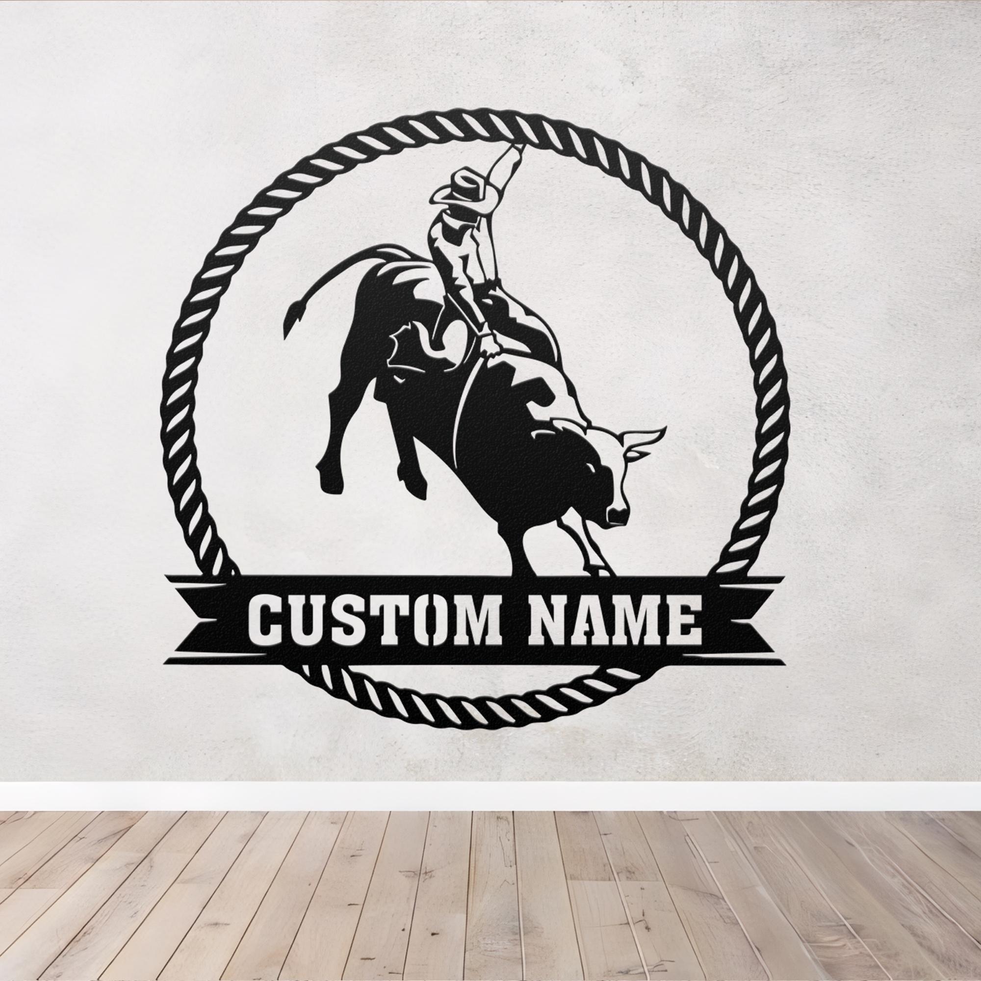 Custom Bull Rider Metal Wall Art LED Light Personalized Rodeo Name Sign ...