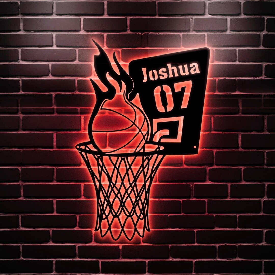 Personalized Basketball Metal Wall Art Led Light, Basketball Metal Sign ...