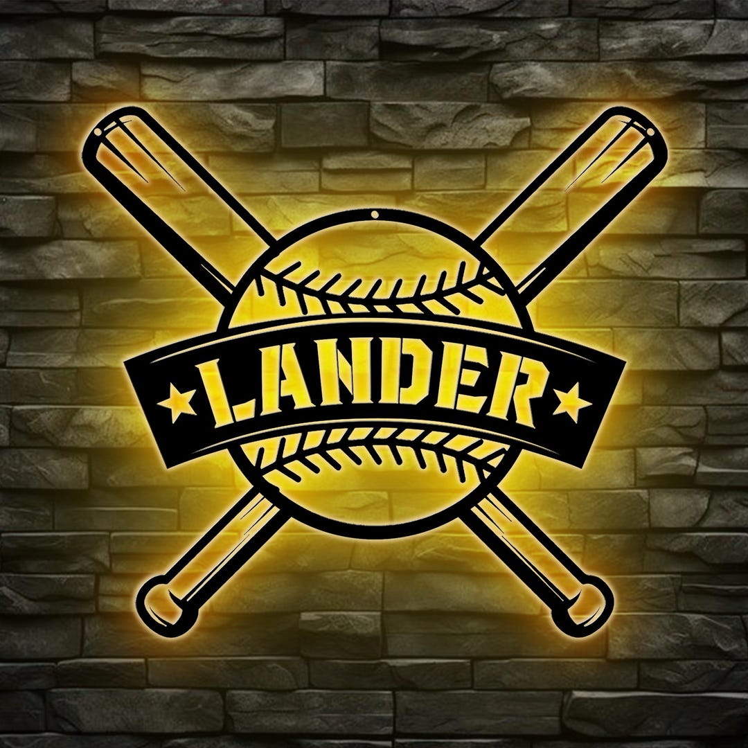 Custom Baseball Bat Metal Sign With LED Lights, Baseball Name Sign ...